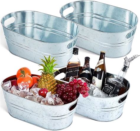 Tessco 4 Pcs 4 Gallon Galvanized Metal Tubs Large Ice