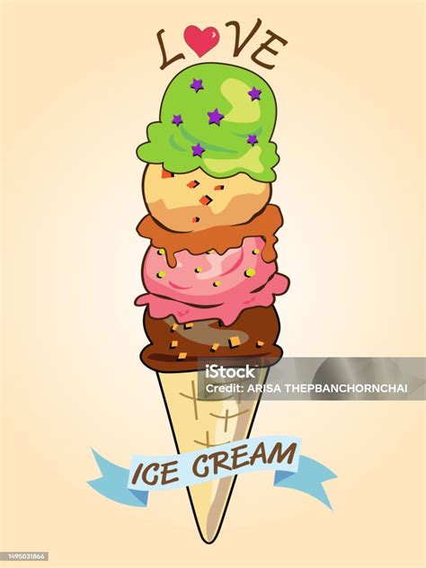 와플 콘으로 녹는 아이스크림 특종 최신 글자 텍스트 디자인 샵 및 제품에 로고에 대한 벡터 타이포그래피 스타일 일러스트레이션 음식 여름 콘셉트의 과자 디저트 메뉴 공휴일에