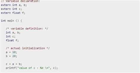 Programing Language C Variables Program