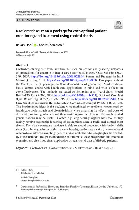 [pdf] Markovchart An R Package For Cost Optimal Patient Monitoring And Treatment Using Control