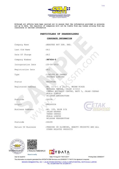 Ssm Form 24 Particular Of Shareholders Borang 24 Ctc
