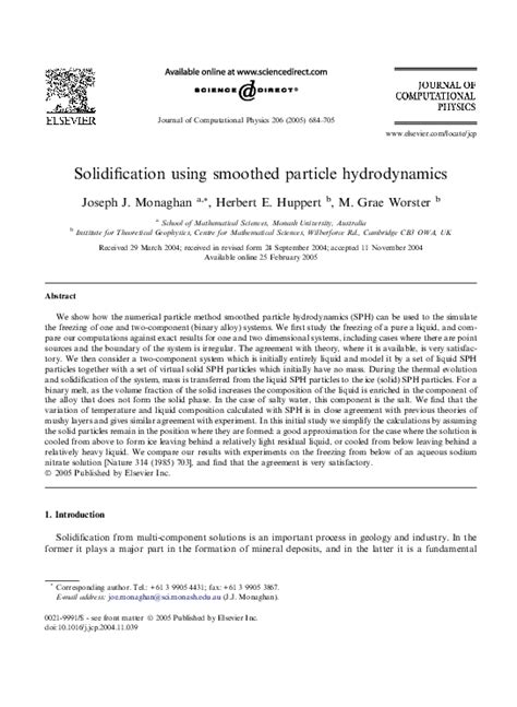Pdf Solidification Using Smoothed Particle Hydrodynamics