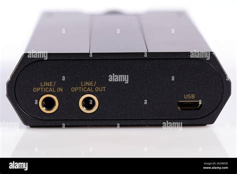 detail of the optical input and output and usb port of an external