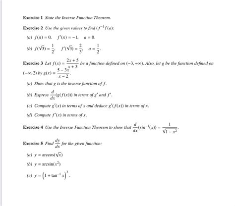 Solved Exercise State The Inverse Function Chegg Com