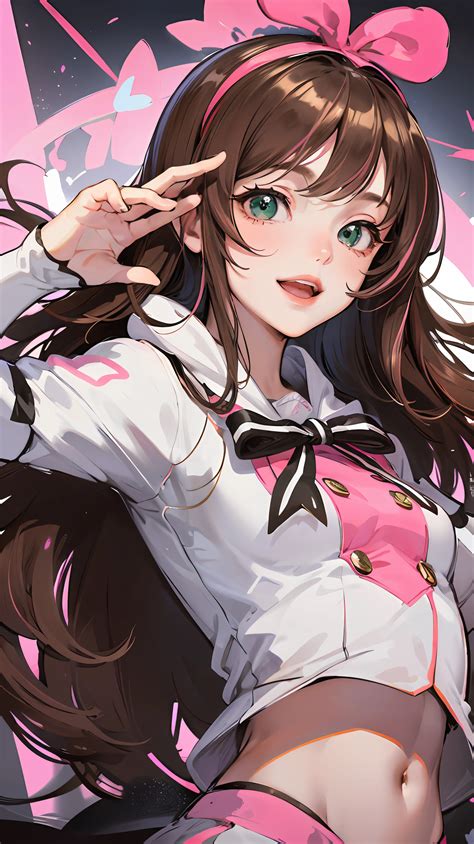 Anime Girl With Long Hair And Pink Bow Posing For A Picture Seaart Ai