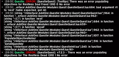 Error Questiequest Tooltips There Was An Error Populating Objectives For Restless Soul