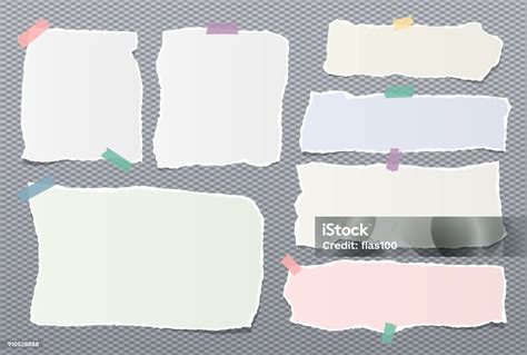 찢어진된 다채로운 파스텔 노트 노트북 종이 스트립 어두운 회색 배경에 스티커 테이프와 붙어 0명에 대한 스톡 벡터 아트 및 기타 이미지 Istock