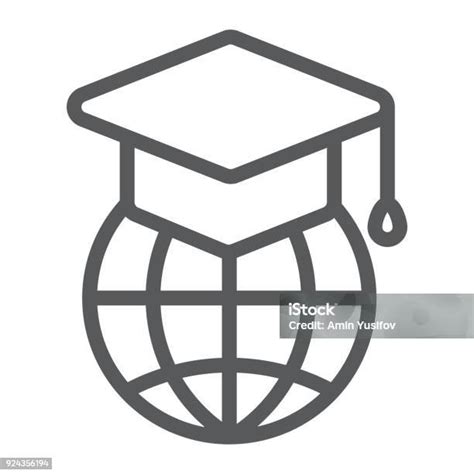글로벌 교육 선 아이콘 전자 학습 및 교육 세계 기호 벡터 그래픽에 졸업 모자 흰색 배경에 Eps 10 선형 패턴 0명에 대한 스톡 벡터 아트 및 기타 이미지 Istock