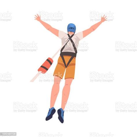 남자 캐릭터와 함께 번지 점프 탄성 코드 벡터 그림에 연결된 큰 높이에서 자유롭게 떨어지는 경외감에 대한 스톡 벡터 아트 및 기타 이미지 경외감 날기 남자 Istock