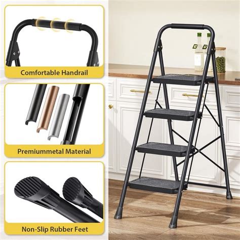 4 Traps Aluminium Vouwladder Met Veiligheidshek En Antislip Treden Bol