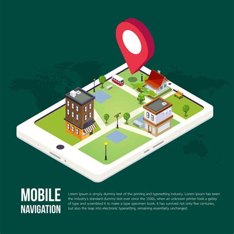 Flat 3d Isometric Mobile GPS Navigation Maps Stock Illustration