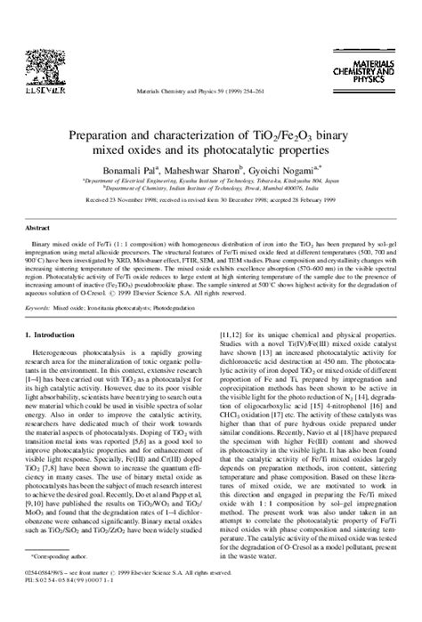 Pdf Preparation And Characterization Of Tio 2 Fe 2 O 3 Binary Mixed Oxides And Its