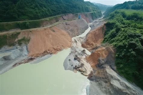 Premium Ai Image Aerial View Of Massive Landslide That Has Blocked A River Creating A New And