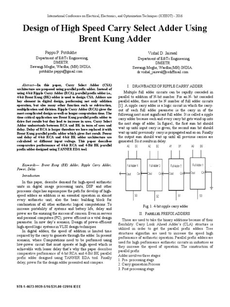Brent Kung Adder Pdf Electrical Engineering Computer Engineering