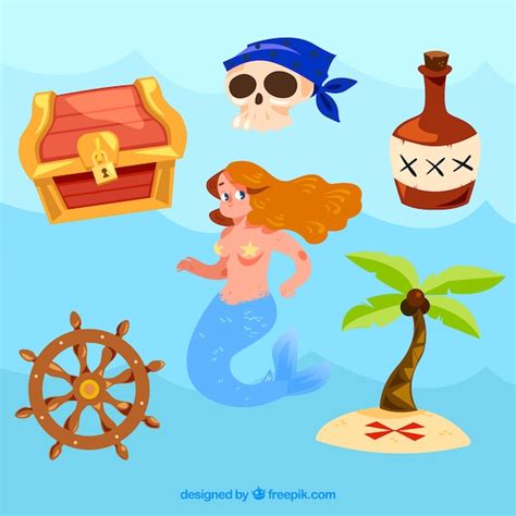 인어와 해적 요소 무료 벡터