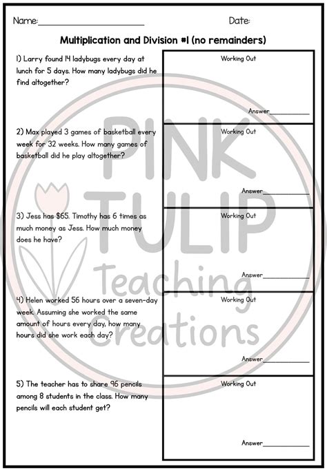 Worded Maths Problems Worksheets Etsy