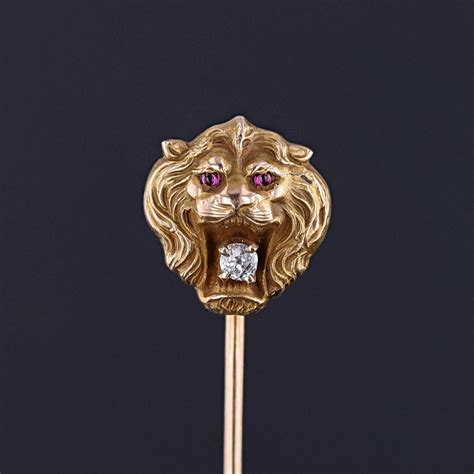 Antique Lion Stickpin Of 14k Gold Trademark Antiques