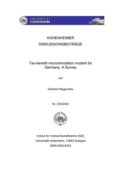 Pdf Tax Benefit Microsimulation Models For Germany A Survey