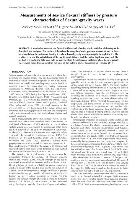 Pdf Measurements Of Sea Ice Flexural Stiffness By Pressure Characteristics Of Flexural Gravity