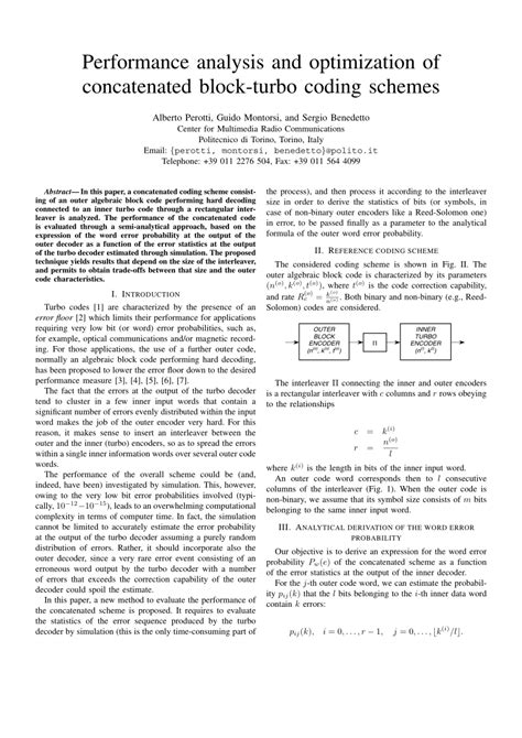 Pdf Performance Analysis And Optimization Of Concatenated Block Turbo