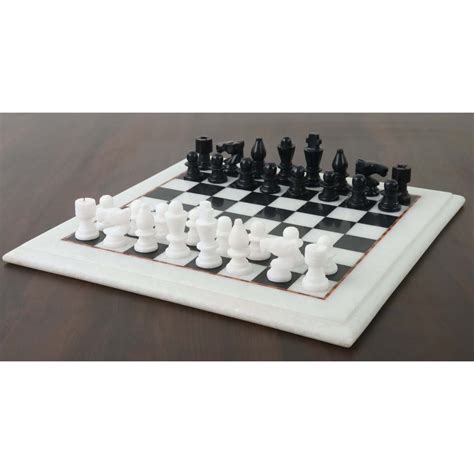 Black And White Marble Stone Chess Pieces And Board Set