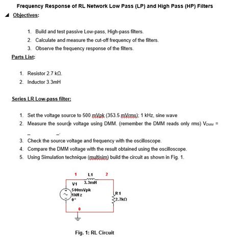 Solved Frequency Response Of RL Network Low Pass LP And Chegg Com