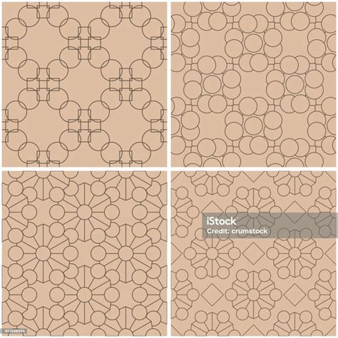 기하학적 인 패턴입니다 베이 지와 갈색 원활한 배경 세트 벡터 일러스트 레이 션 0명에 대한 스톡 벡터 아트 및 기타 이미지 0명 갈색 디자인 Istock
