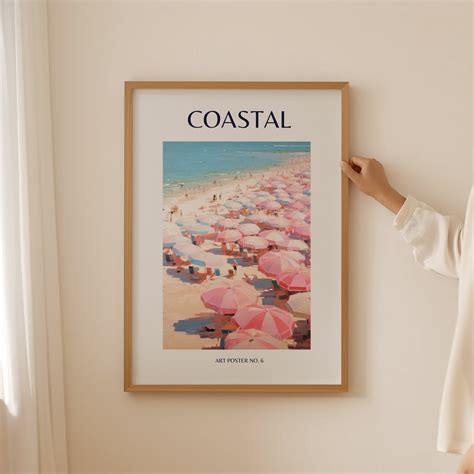 Beach House Decor Wall Art Room Aesthetic Coastal Pink Ocean Print