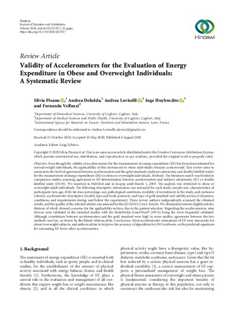 Pdf Validity Of Accelerometers For The Evaluation Of Energy Expenditure In Obese And