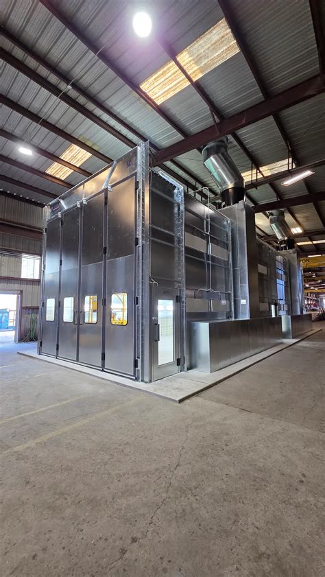 Marathon Truck Spray Booth — Exterior In Fabrication Shop With Overhead