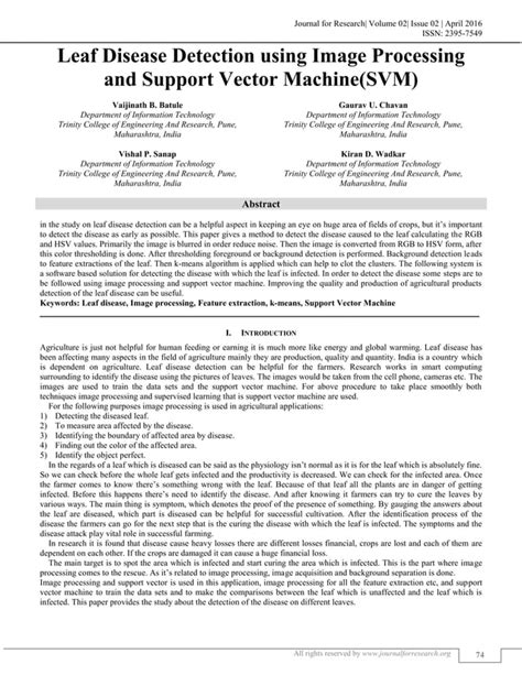 Leaf Disease Detection Using Image Processing And Support Vector Machine Svm Pdf