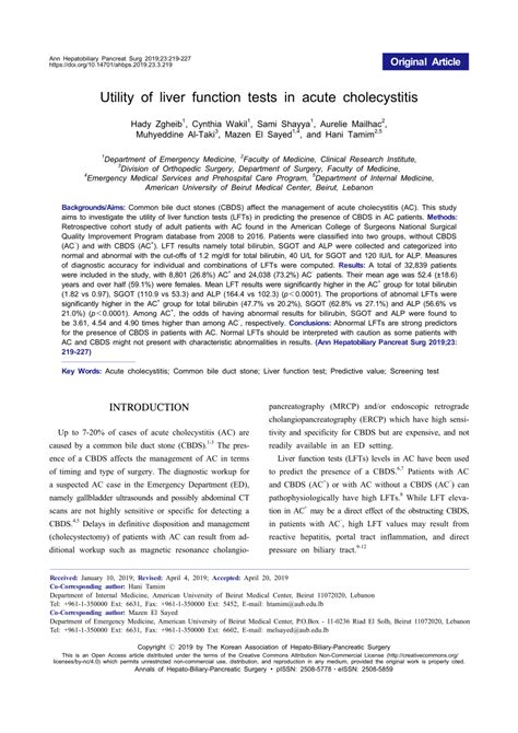 Pdf Utility Of Liver Function Tests In Acute Cholecystitis