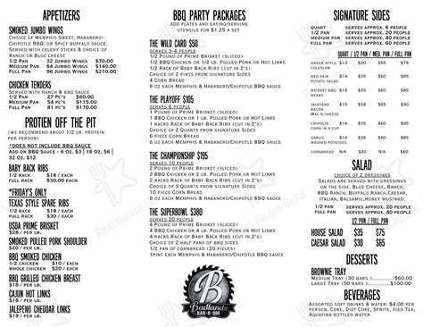 Menu At Badlands Bbq Norco