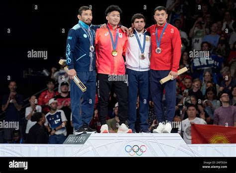 Medalists From Left Kazakhstans Demeu Zhadrayev Silver Japans Nao