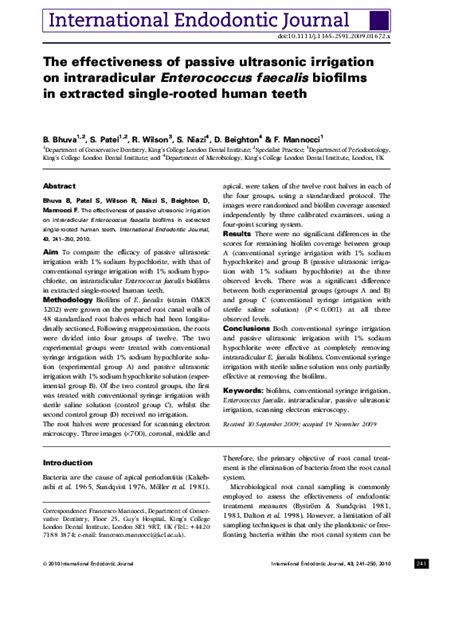 Pdf The Effectiveness Of Passive Ultrasonic Irrigation On Intraradicularenterococcus