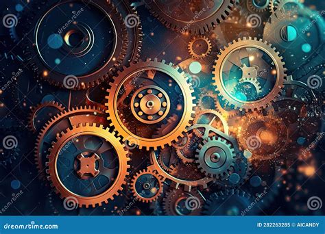 Futuristic Abstract Background With Interlocking Gears And Cogs Symbolizing Innovation And The