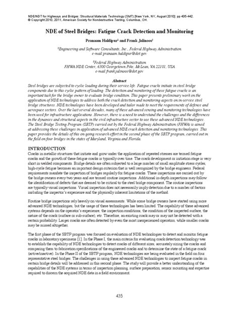 Nde Of Steel Bridges Fatigue Crack Detection And Monitoring Pdf Nondestructive Testing