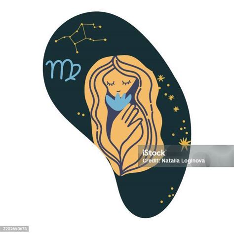 처녀자리 조디악 표지판입니다 점성술 여자 상징 별자리 아이콘 처녀 처녀 별 하늘 공간 여성 별자리 천체 스티커 손으로 그린 벡터