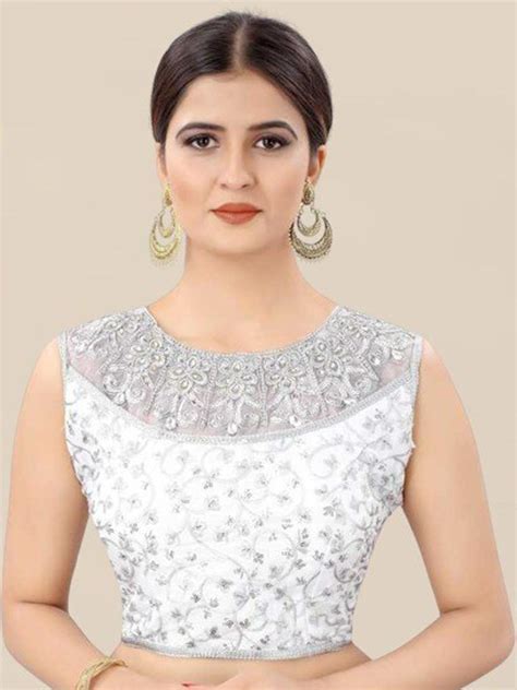 Buy Linaro Lifestyles Women White Embellished Saree Blouse Saree