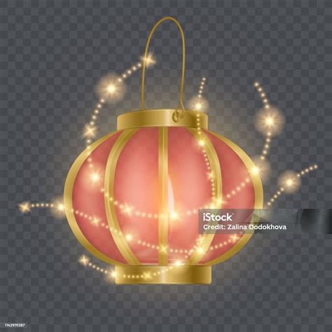 축제 중국 붉은 등불 템플릿 램프 투명 한 배경에 고립 된 빛나는 별에 둘러싸여 중국 문화의 3d 기호입니다 3차원 형태에 대한 스톡 벡터 아트 및 기타 이미지 Istock