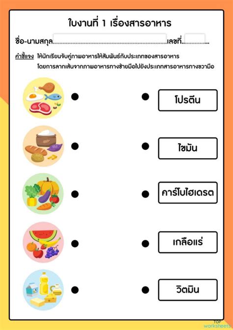 ใบงานที่ 1 เรื่องสารอาหาร ใบงานเชิงโต้ตอบ Topworksheets