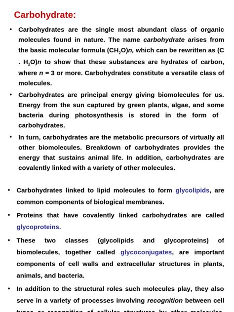 Phr 213 Biochemistry And Cell Biology 3 Carbohydrate Pdf