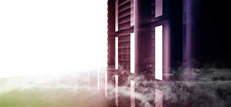 연기 네온 레이저 형광 보라색 노란 미래 칼럼 차고 쇼 룸 터널 복도 콘크리트 금속 그런 지 반사 빈 공간 화이트 글로우