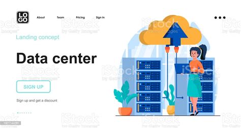 Data Center Web Concept Woman Works In Server Room Racks Supports Work Of Cloud Technologies