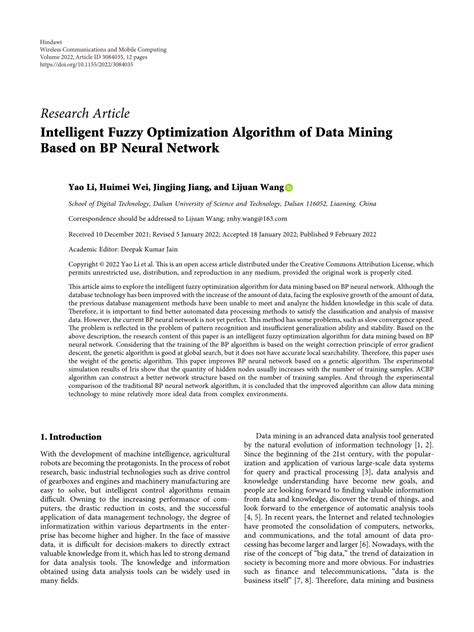 Pdf Intelligent Fuzzy Optimization Algorithm Of Data Mining Based On Bp Neural Network