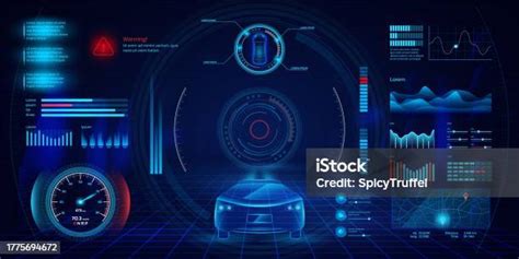 스마트 자동차 대시보드 자율 디지털 인터페이스 미래형 Hud 와이어프레임 Ai 스캔 화면 Gps 또는 속도계 자동차 뷰파인더 인포그래픽 패널 벡터 Ui 홀로그램 디자인