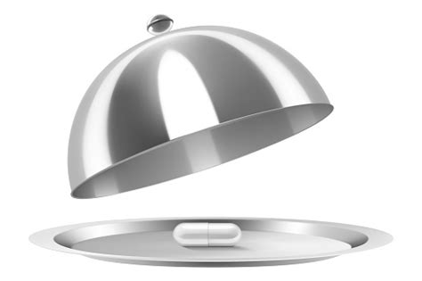 스테인리스 Cloche 의학 알약 또는 캡슐 백색 배경에 고립된 모형 의료 및 건강 관리 개념 벡터 3d 사실적인 그림 3차원