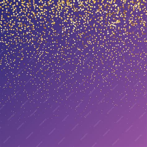 네온 퍼플 배경에 스타 스팽글 색종이 크리스마스 파티 프레임 상품권 선물 카드 템플릿입니다 벡터 골드 반짝이입니다 바닥에 떨어지는 입자 격리 된 평면 생일