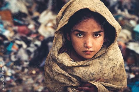 D Illustration Of Babe Girl In Garbage Waste Landfill Spectacular Detailed Digital Art Stock