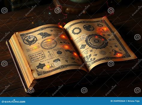 Ancient Magical Grimoire Glowing Symbols Mystical Book Dark Background